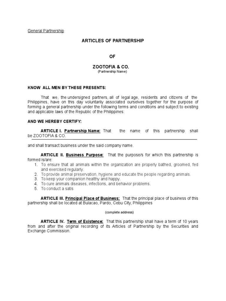Articles of Partnership for General Partnerships | Partnership ...