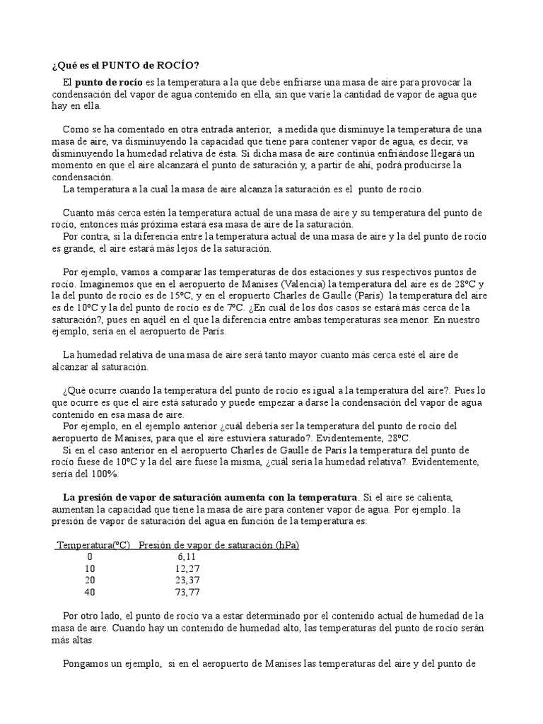 Punto de Rocío | PDF | Humedad | Ramas de la termodinámica