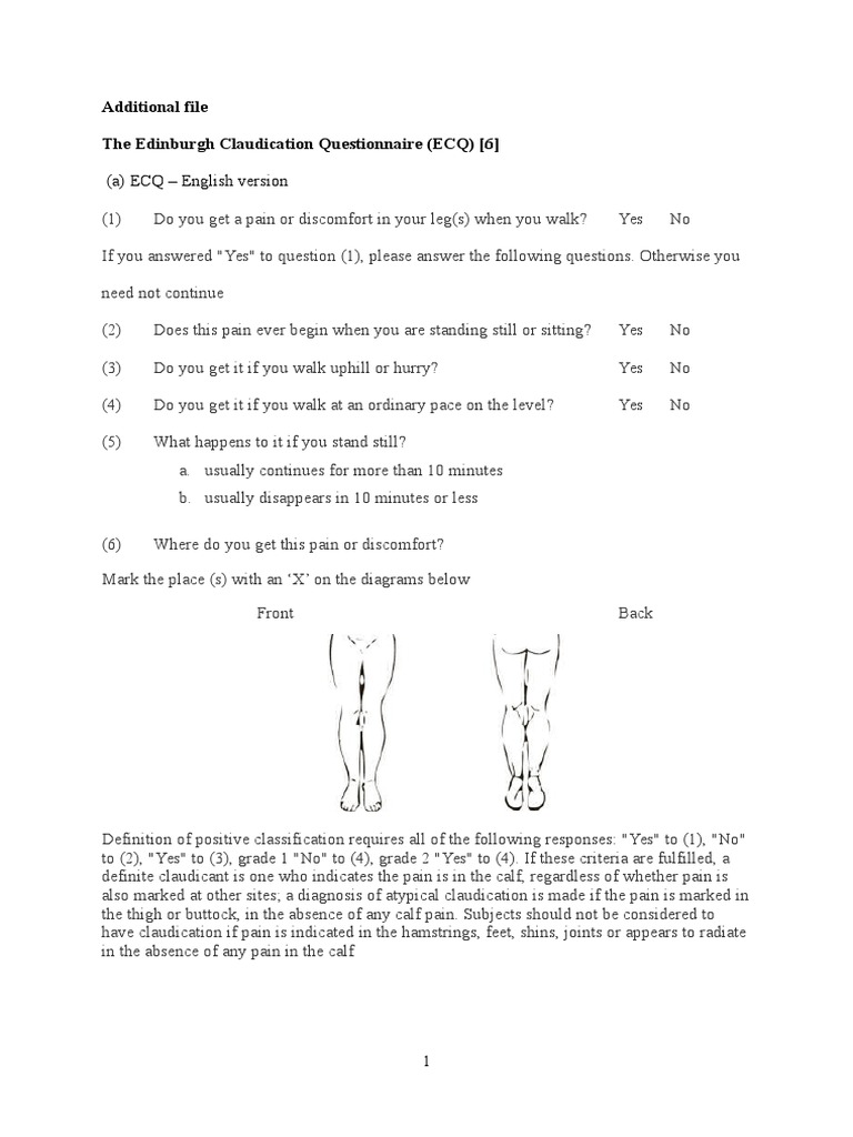 Edinburgh Claudication Questionnaire Guide | PDF