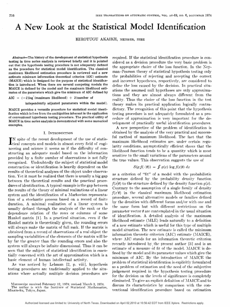 AIC for Statistical Model Identification | PDF | Akaike Information ...