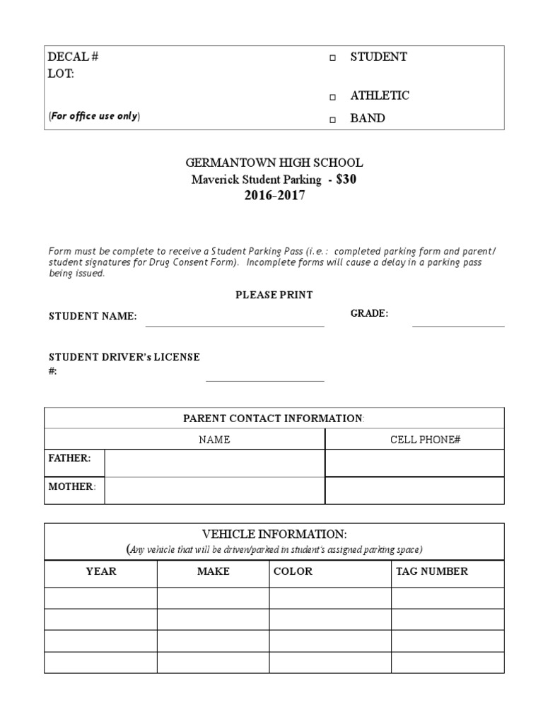 GHS Parking Decal Form 2016-2017 | PDF