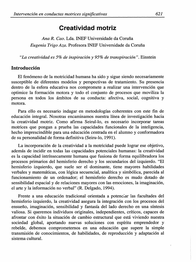 Creatividad Motriz en Educación | PDF | Creatividad | Hemisferio cerebral