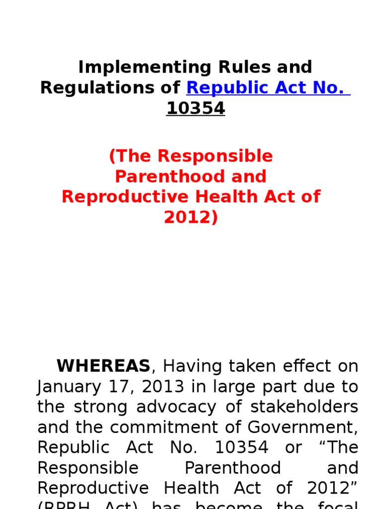 RPRH Act Implementation Rules Overview | PDF | Reproductive Health ...