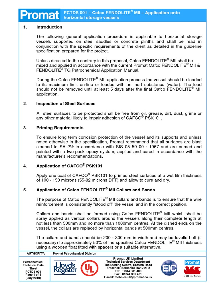 PCTDS 001 Revision 2 Fendolite MII Application Onto Horizontal Storage ...