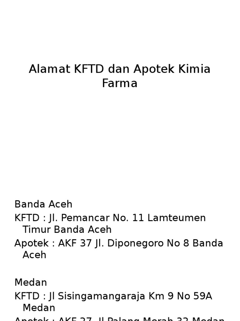 Alamat KFTD Dan Apotek Kimia Farma | PDF