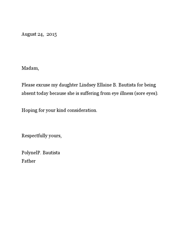 Excuse Letter For School For Being Sick