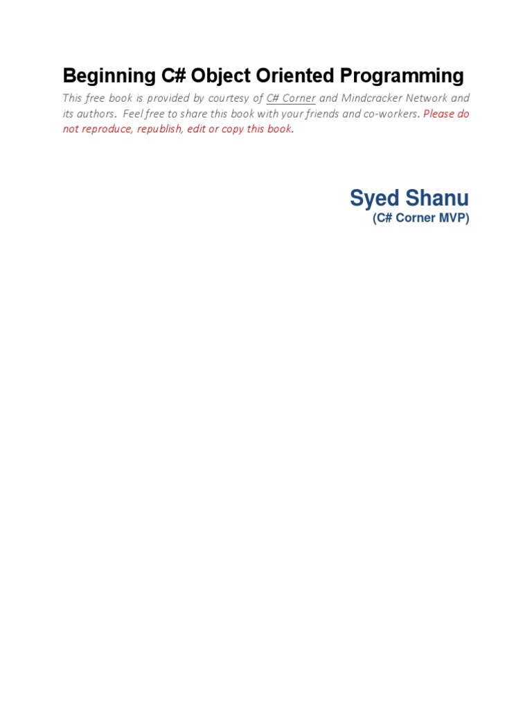 Beginning C Sharp Object Oriented Programming Pdf Class Computer