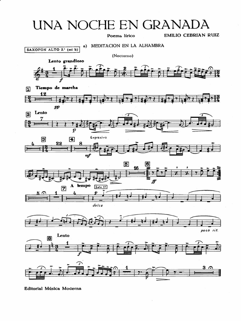 Una Noche en Granada Saxo Alto 2 | PDF | Saxofón | Instrumentos de ...