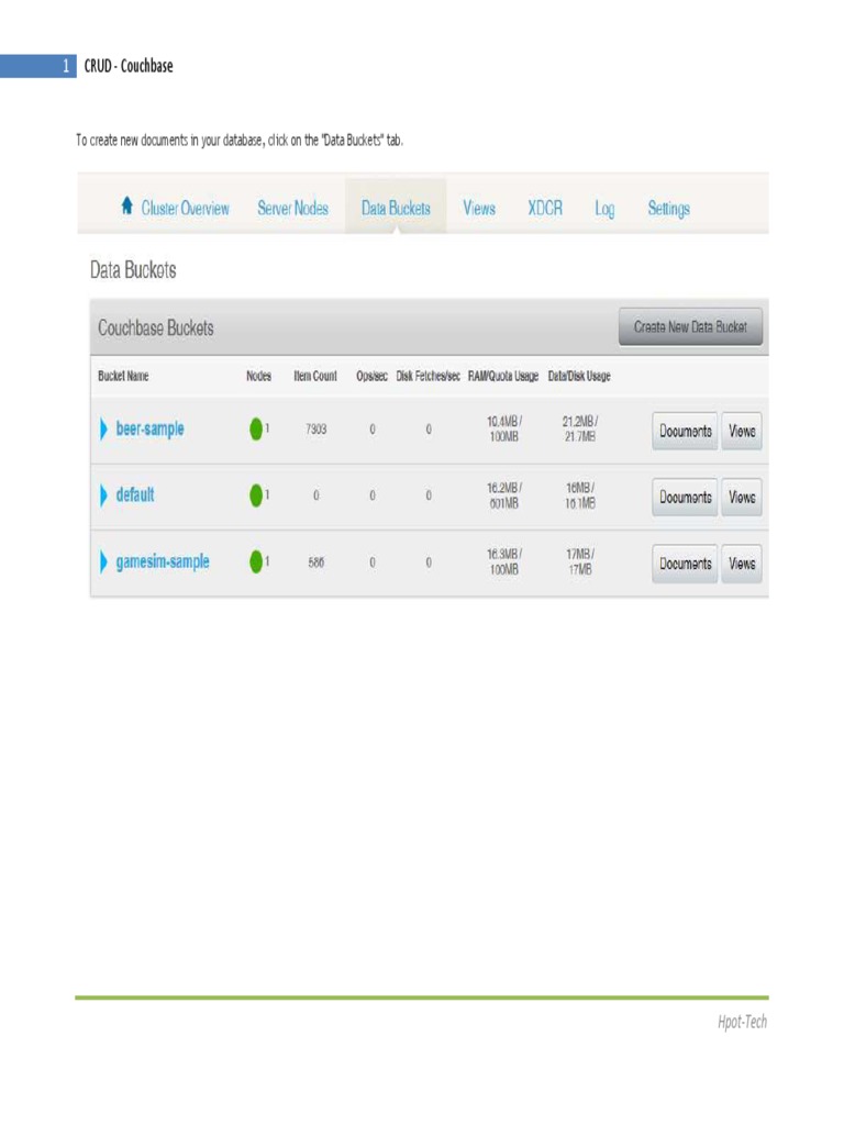 Crud Couchbase To Create New Documents In Your Database Click On The Data Buckets Tab Pdf