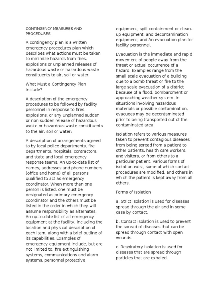 Contingency Measures and Procedures | PDF | Emergency Evacuation ...