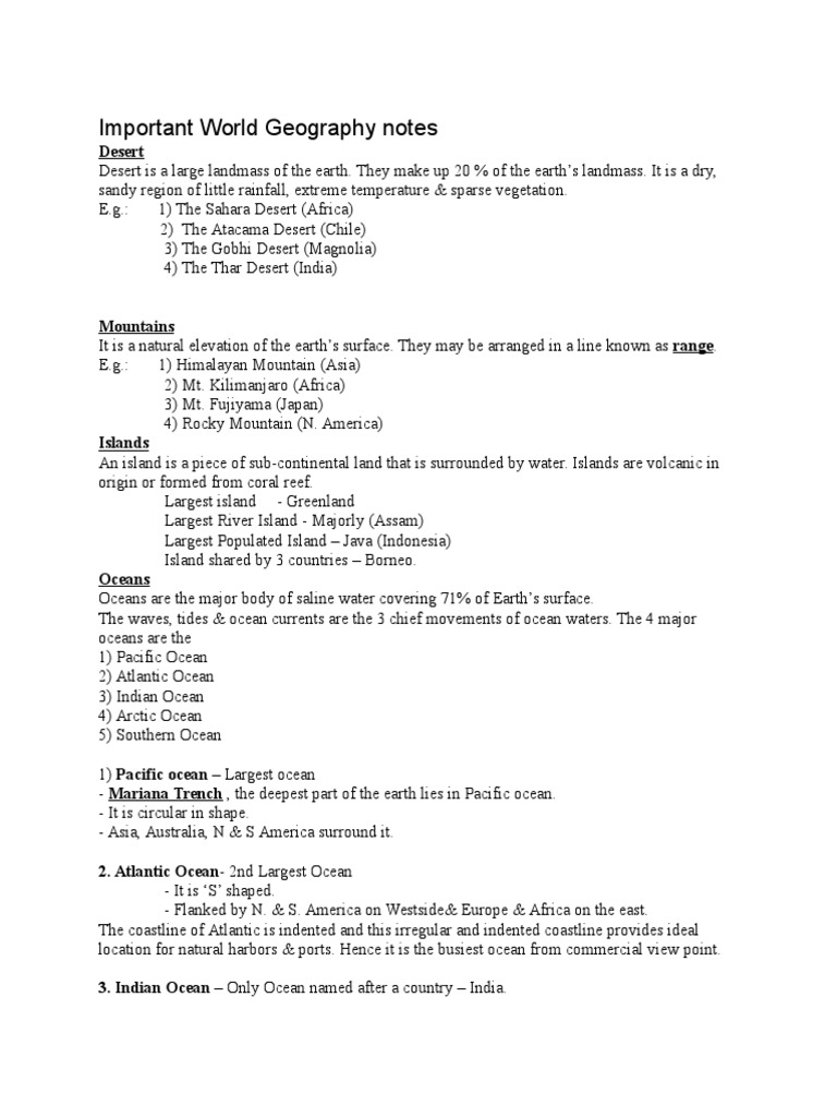 Important World Geography Notes: Desert | PDF