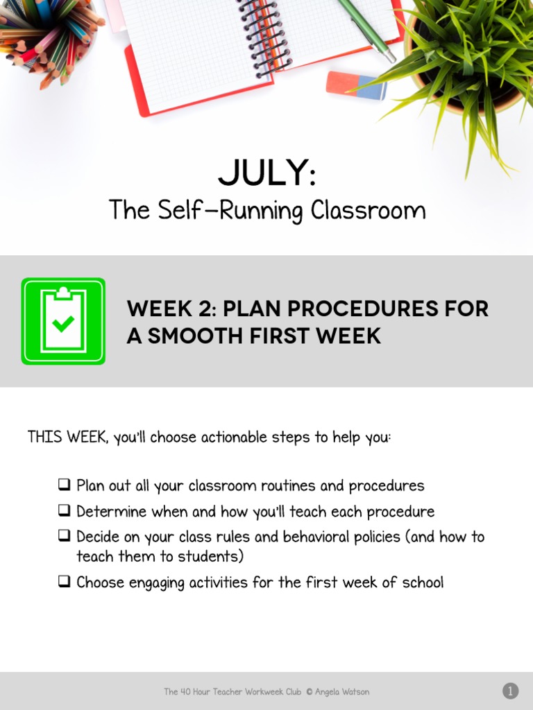 July WK 2 Pdf-Plan Procedures For A Smooth First Week | PDF | Classroom ...
