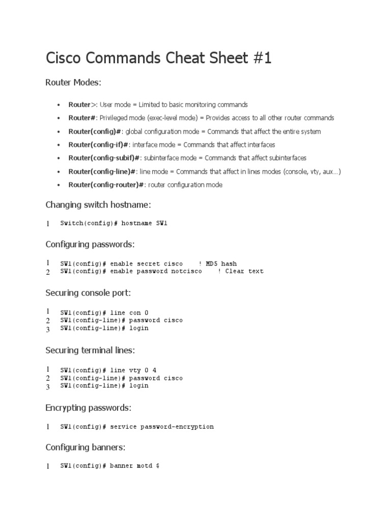 Cisco Switch Commands Cheat Sheet Pdf
