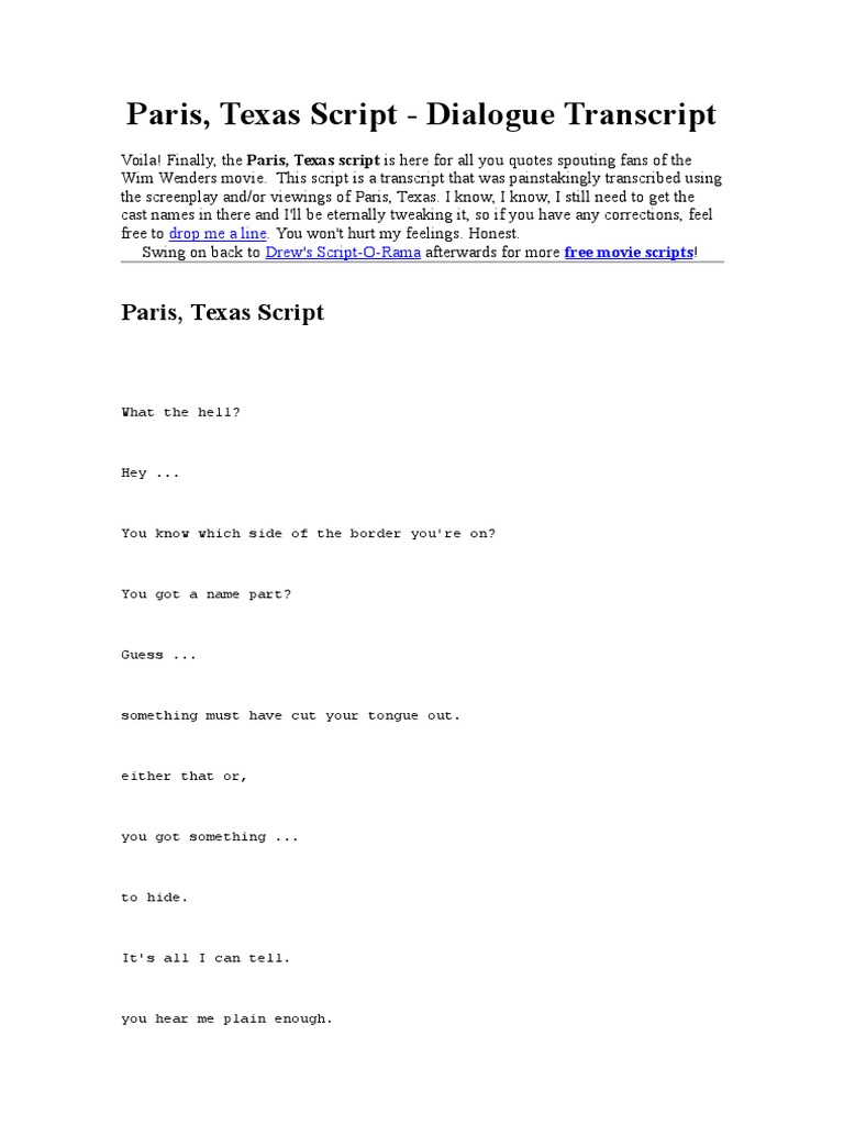 Paris, Texas Script | PDF | Leisure | Nature