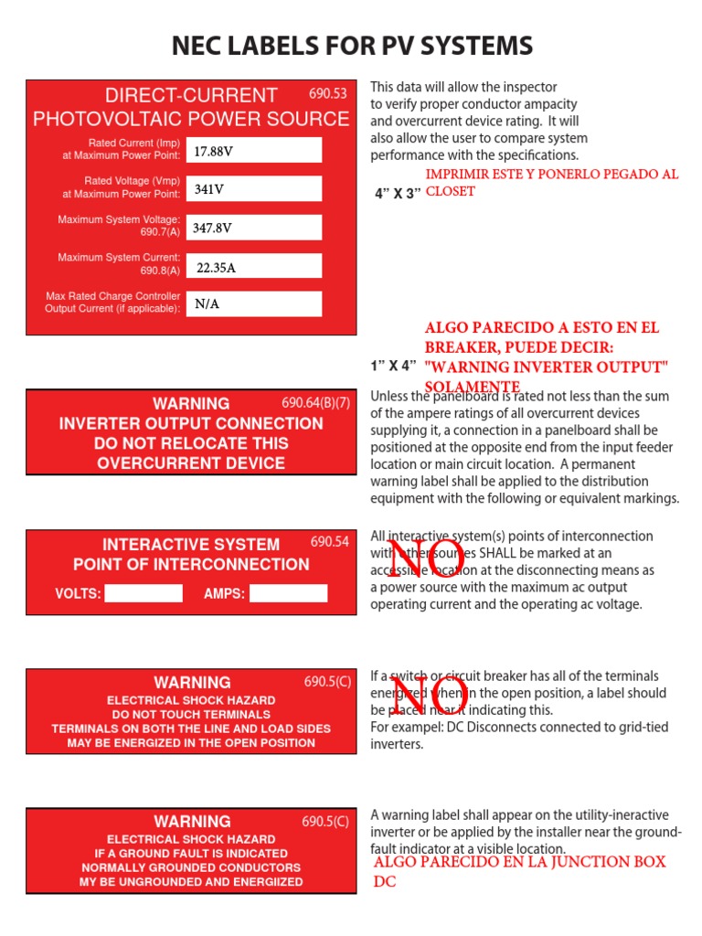 NEC PV Systems Labels | PDF | Technology & Engineering