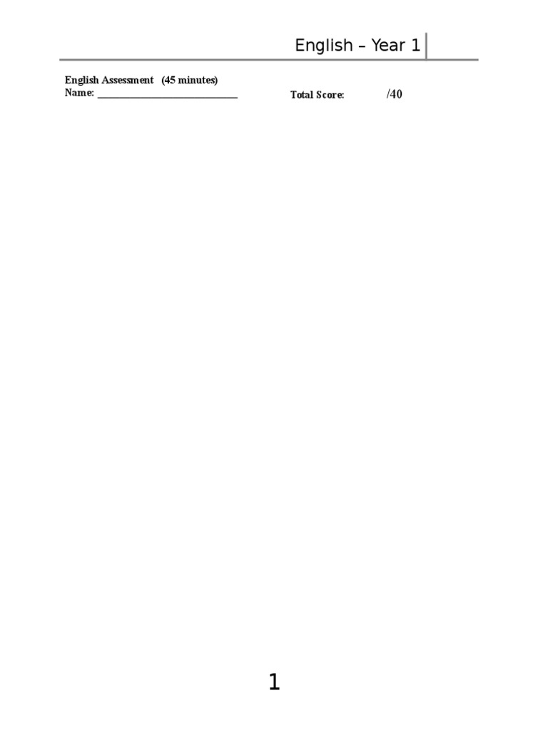 Grade 1 English Assessment Test | PDF
