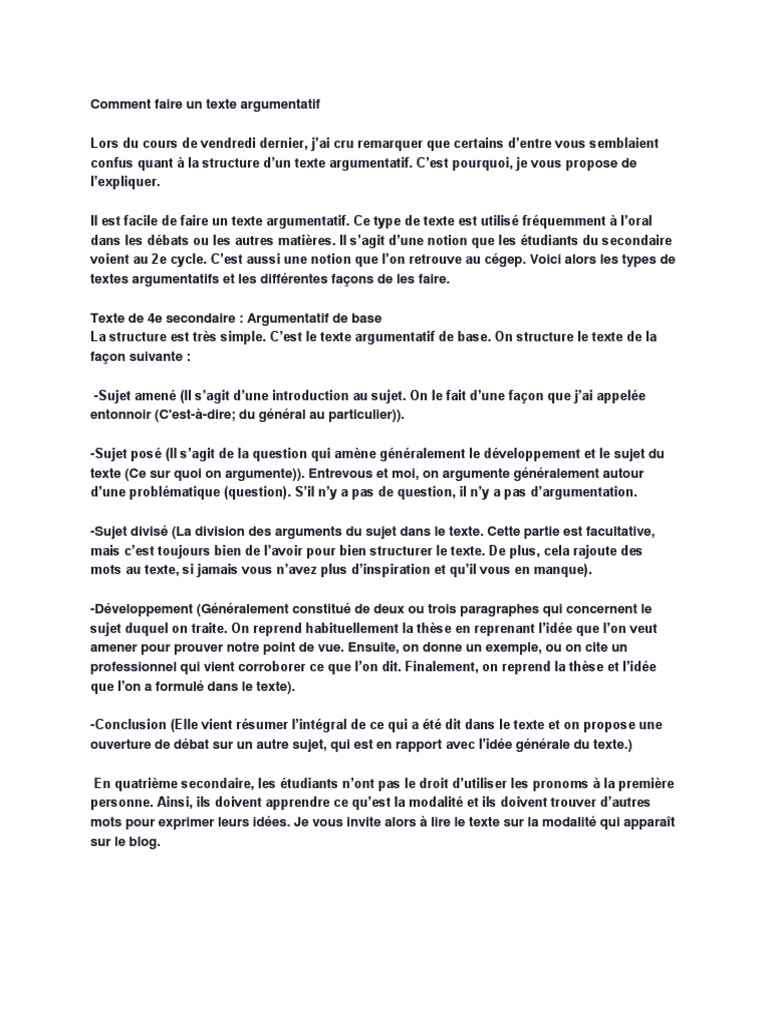 Comment Faire Un Texte Argumentatif | PDF | Suicide | Argumentation