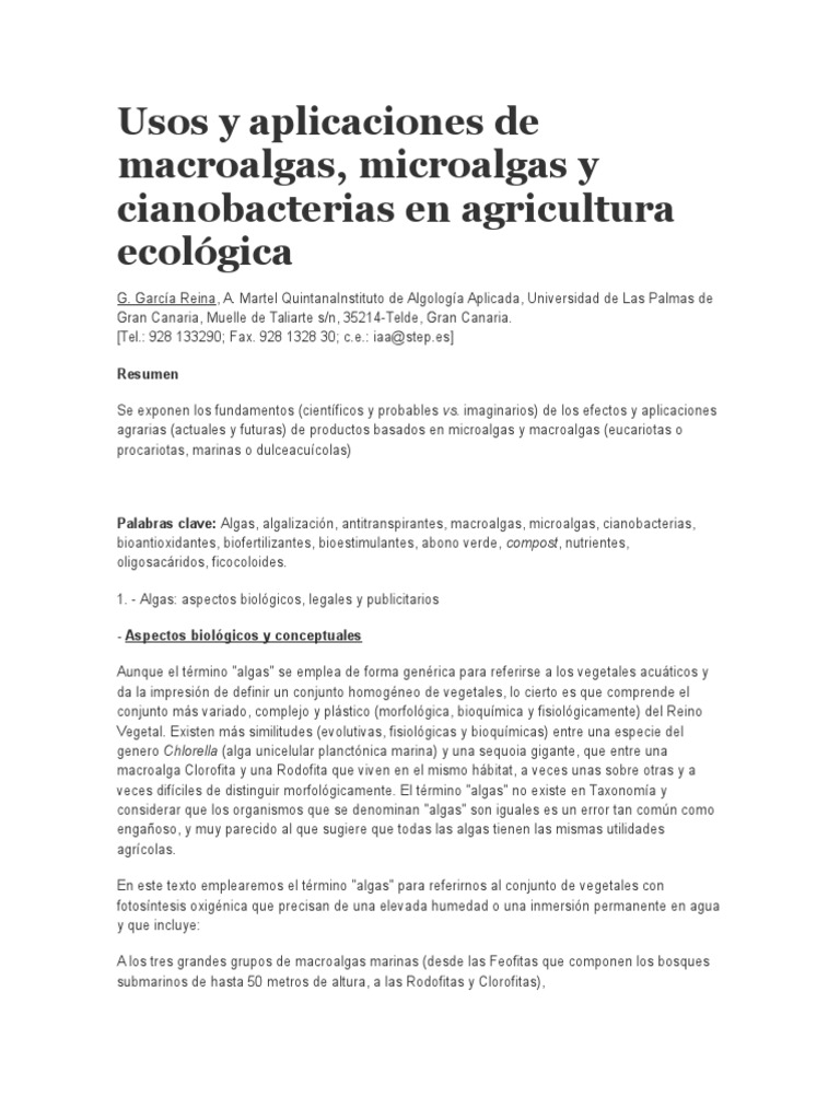 Usos y Aplicaciones de Macroalgas | PDF | Fertilizante | Cianobacterias
