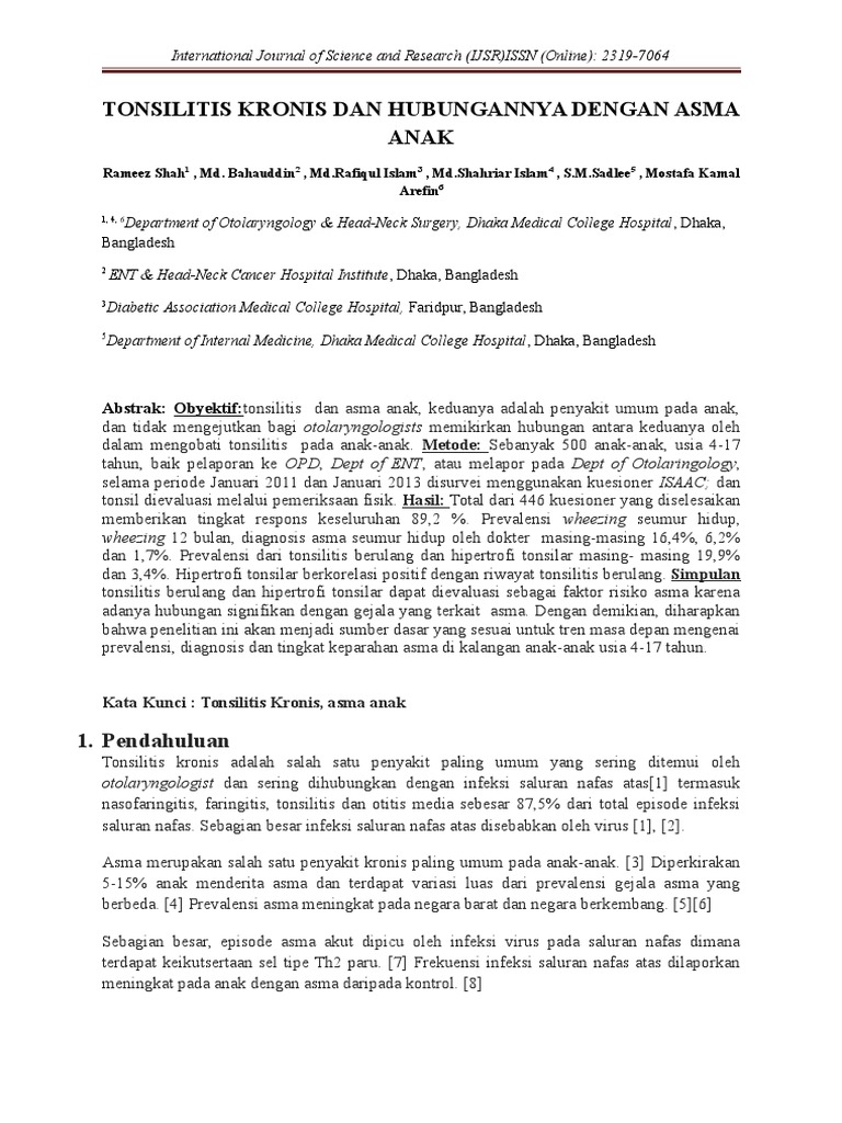Tonsilitis Kronik Dan Hubungannya Dengan Asma Anak | PDF