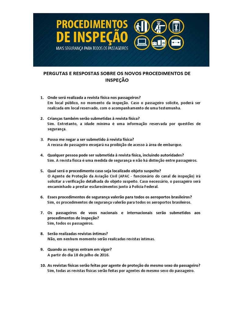 Anac - Pergutas e Respostas Sobre Os Novos Procedimentos de Inspeção ...