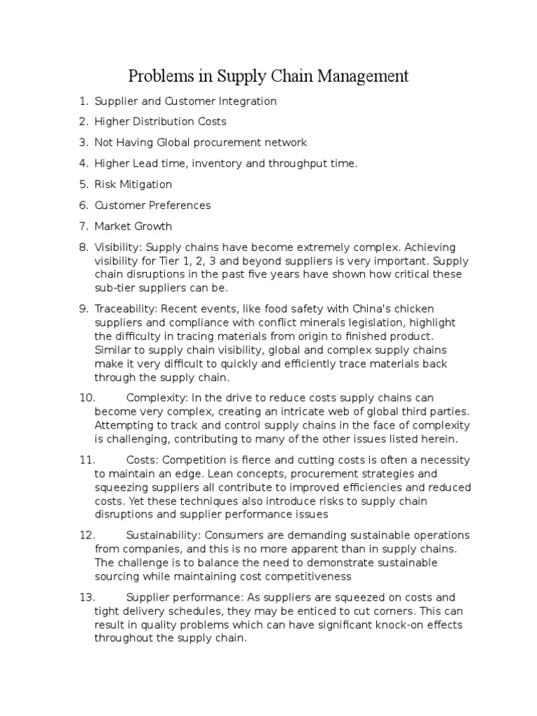 Problems in Supply Chain Management | PDF | Supply Chain | Supply Chain ...