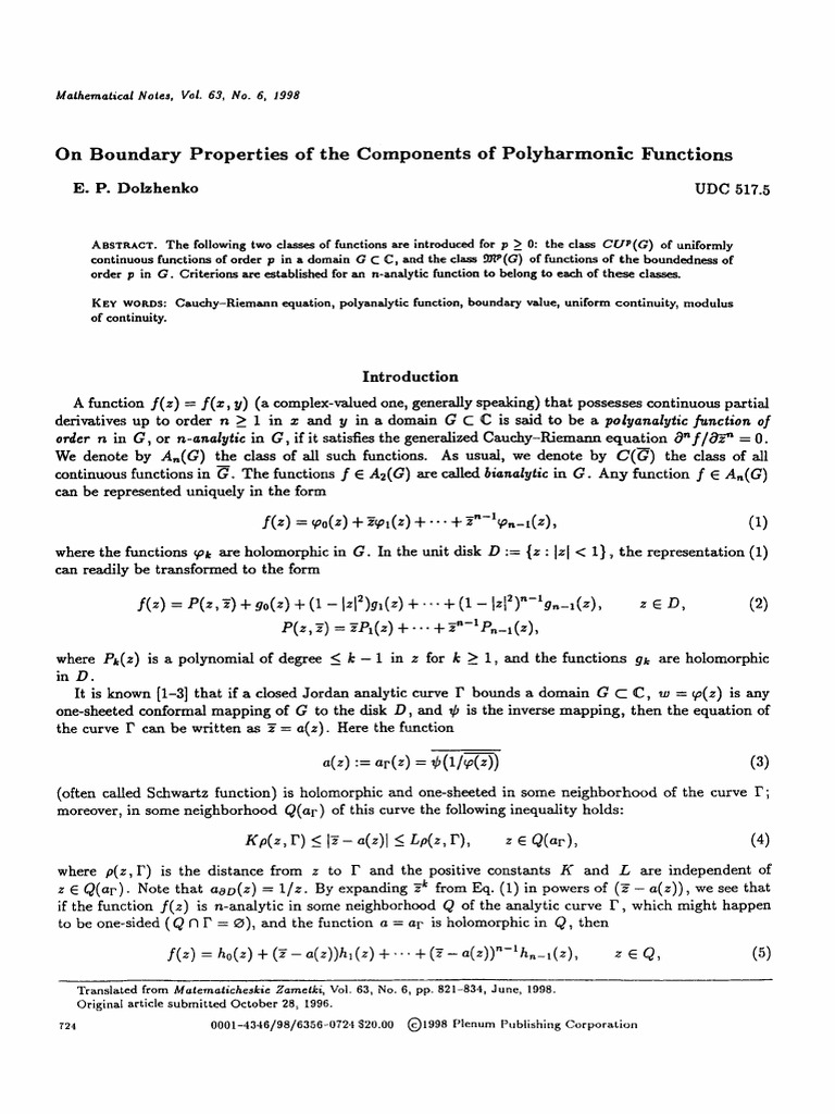 On Boundary Properties of The Components of Polyharmonic Functions | PDF