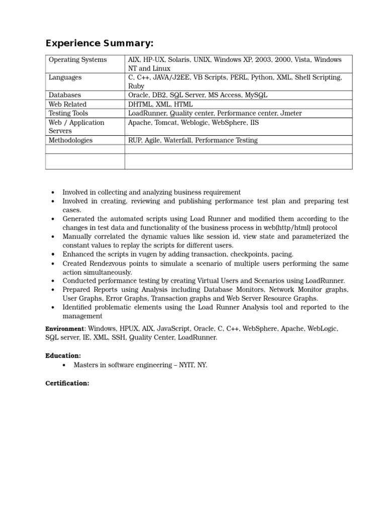 Experience Summary:: Education | PDF