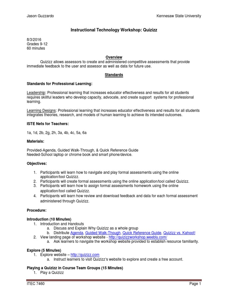 Quizizz Workshop for Educators | PDF | Educational Assessment ...