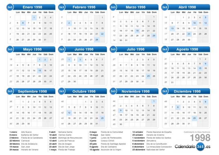 Calendario 1998 | PDF