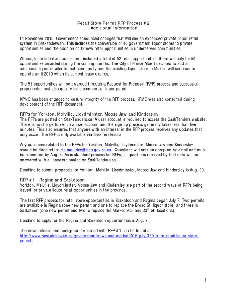 Retail Store Permit RFP Process #2 Additional Information: RFP ...