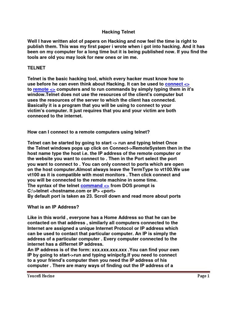 Hacking Telnet | PDF | Port (Computer Networking) | Security Hacker