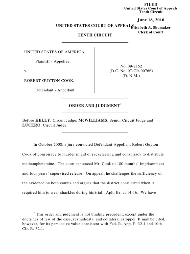 United States v. Cook, 10th Cir. (2010) | PDF | Precedent | Conspiracy ...