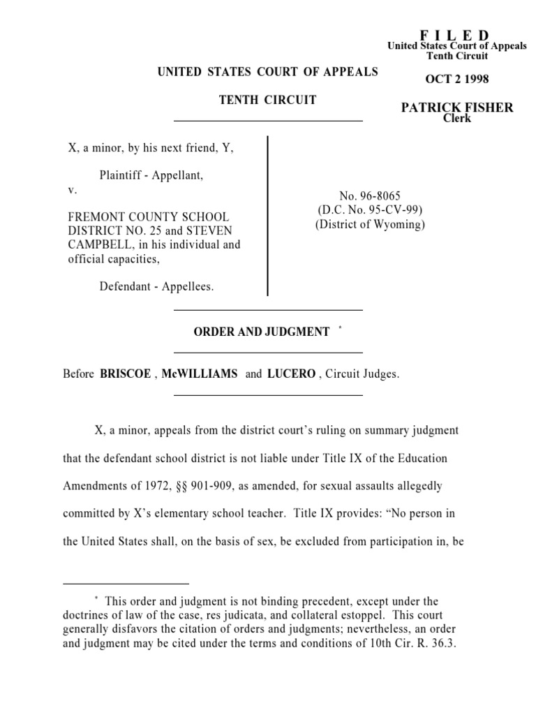 X, A Minor v. Fremont Cty. School, 10th Cir. (1998) | PDF | Title Ix ...