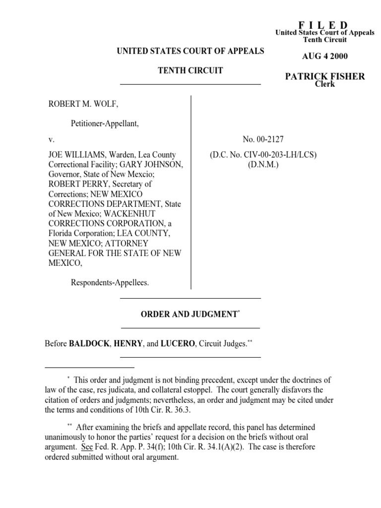 Wolf v. Williams, 10th Cir. (2000) | PDF | Judgment (Law) | Precedent