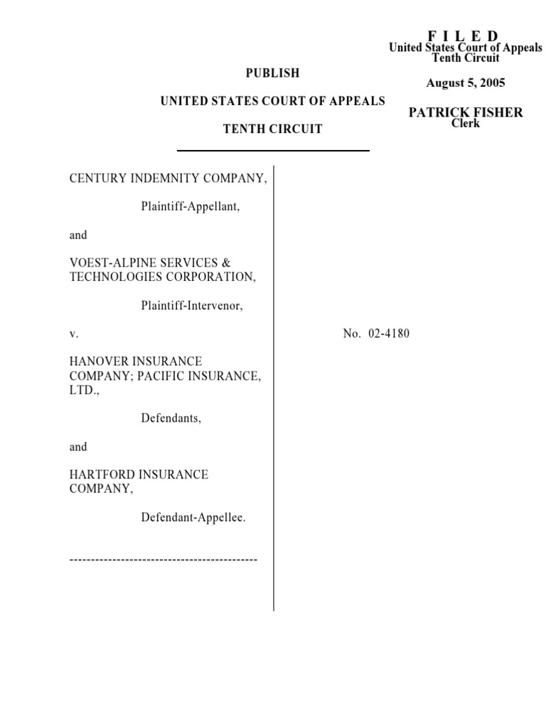 Century Indemnity Co v. Hanover Insurance, 417 F.3d 1156, 10th Cir ...