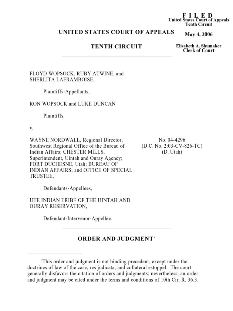 Wopsock v. Nordwall, 10th Cir. (2006) | PDF | Pleading | Complaint