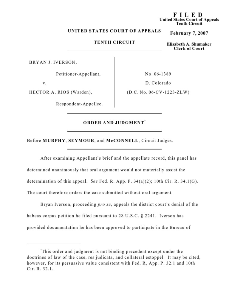 Iverson v. Rios, 10th Cir. (2007) | PDF | Precedent | Appeal