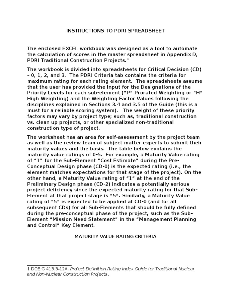 Instructions To Pdri Spreadsheet Pdf Spreadsheet Microsoft Excel