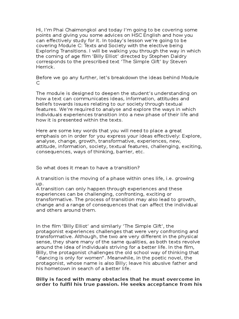 HSC English Module C: Texts and Society 'Exploring Transition' | PDF ...