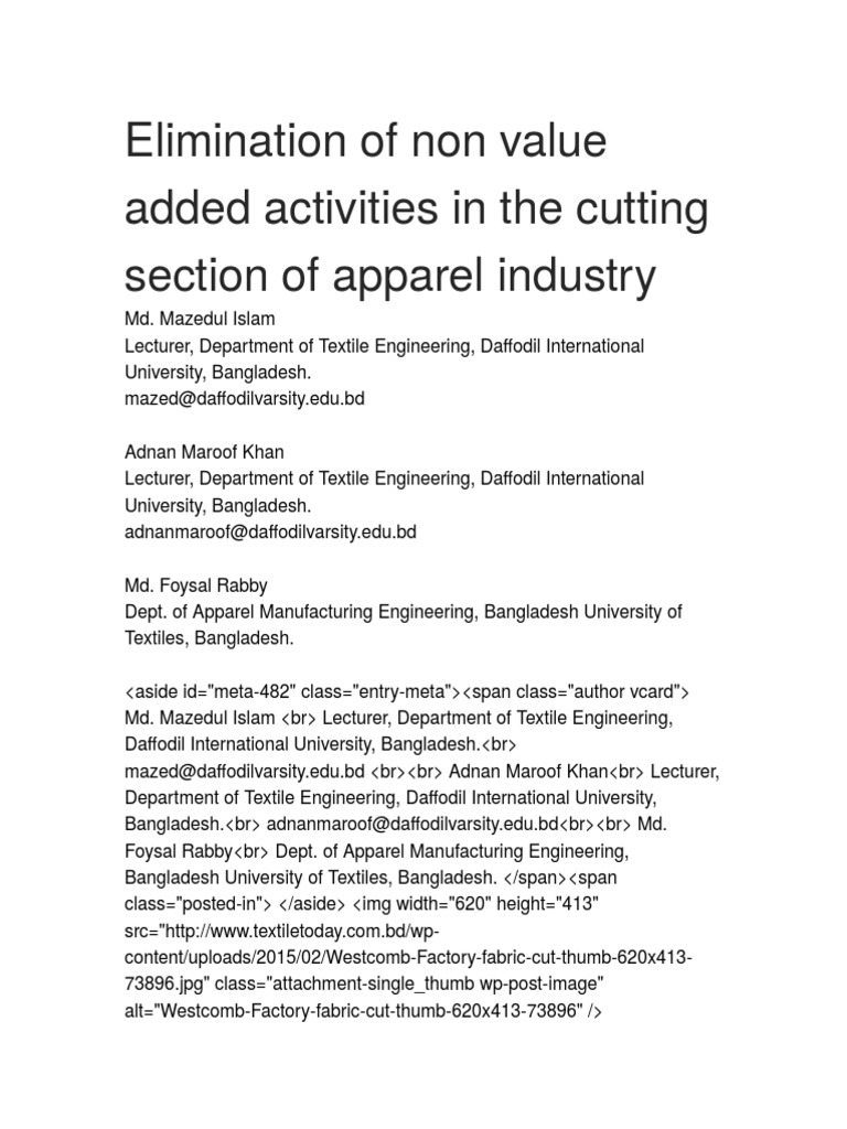 Eliminating Non-Value Added Activities in Apparel Cutting | PDF ...