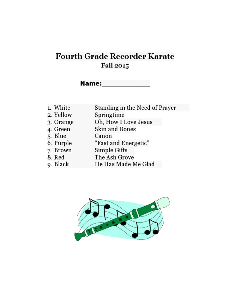 Fourth Grade Recorder Karate: Fall 2015 Name | PDF | Yellow | Nature