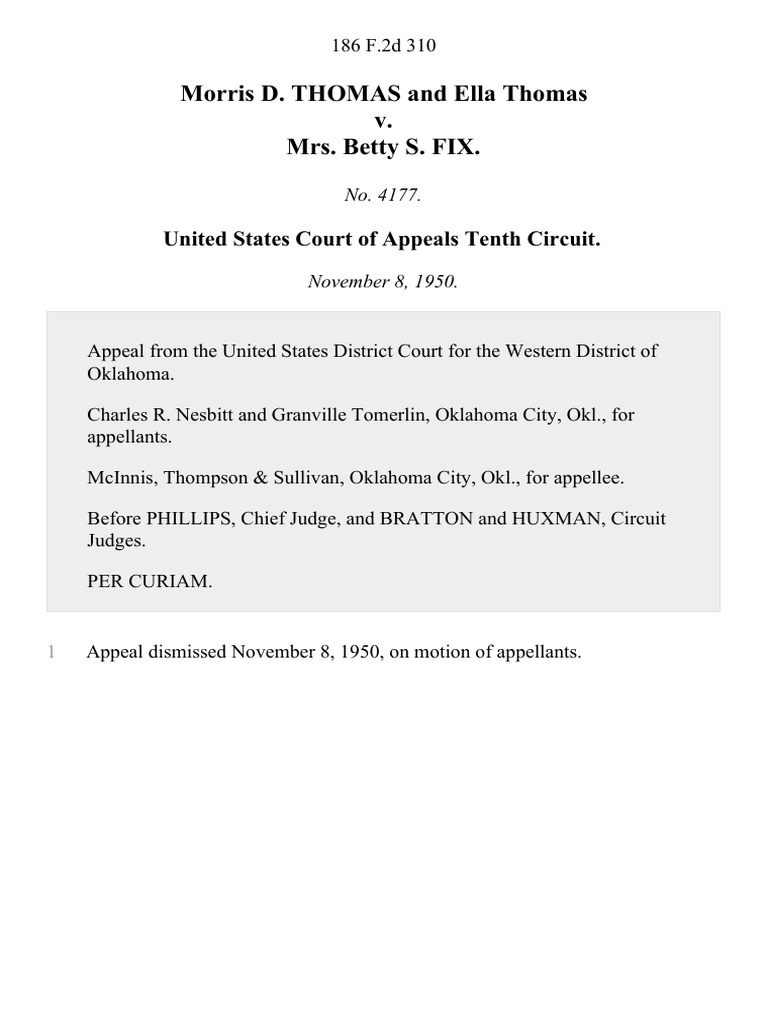 Morris D. Thomas and Ella Thomas v. Mrs. Betty S. Fix, 186 F.2d 310 ...