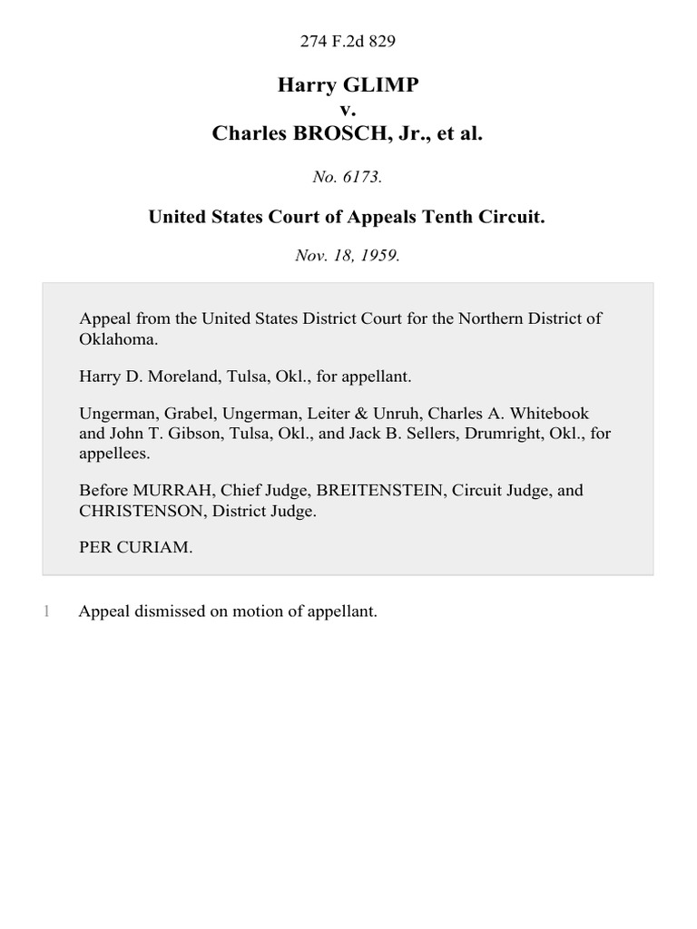 Harry Glimp v. Charles Brosch, JR., 274 F.2d 829, 10th Cir. (1959) | PDF