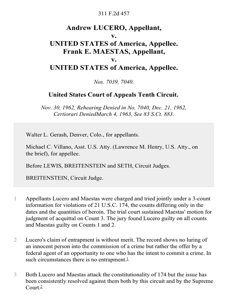 Andrew Lucero v. United States of America, Frank E. Maestas v. United ...
