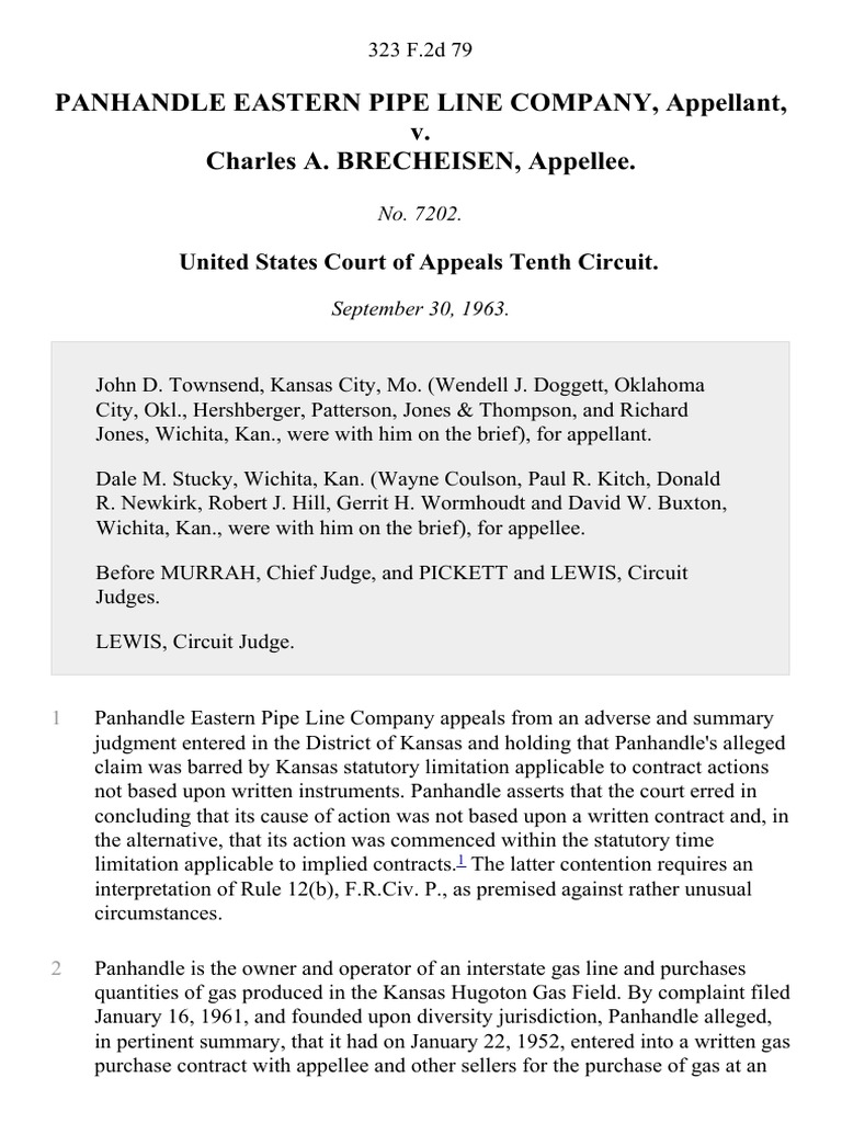 Panhandle Eastern Pipe Line Company v. Charles A. Brecheisen, 323 F.2d ...