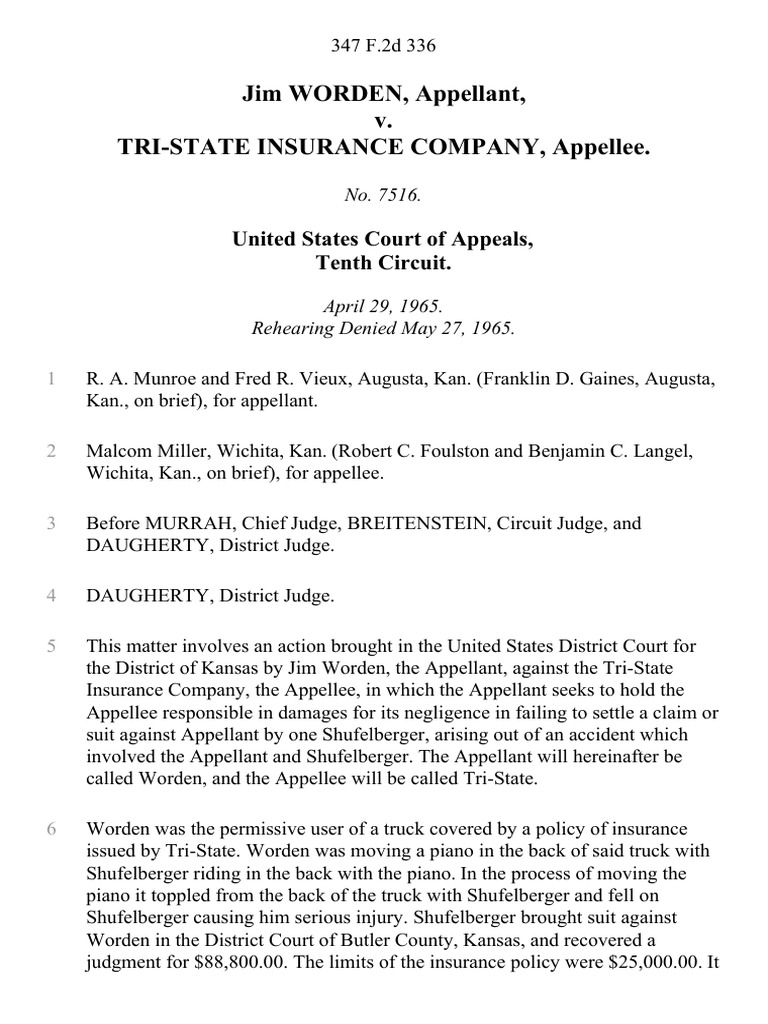 Jim Worden v. Tri-State Insurance Company, 347 F.2d 336, 10th Cir ...