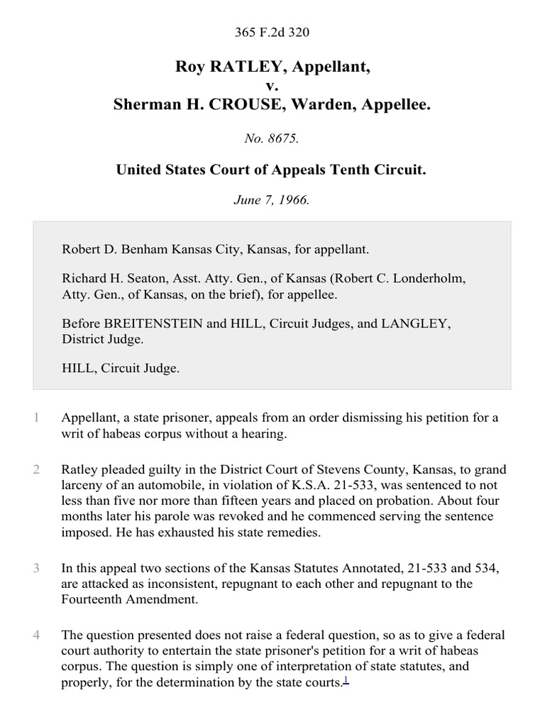 Ratley v. Crouse: Habeas Corpus Appeal | PDF | Politics | Social Science