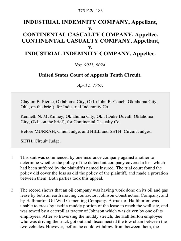 Industrial Indemnity Company v. Continental Casualty Company ...