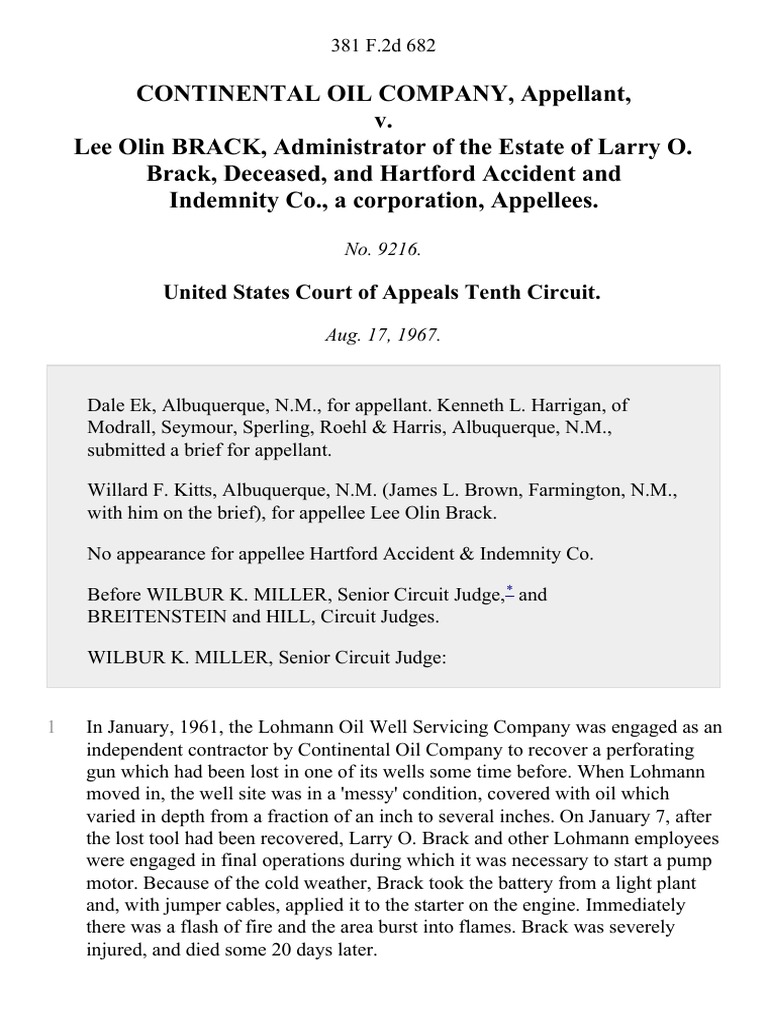 Continental Oil Company v. Lee Olin Brack, Administrator of The Estate ...