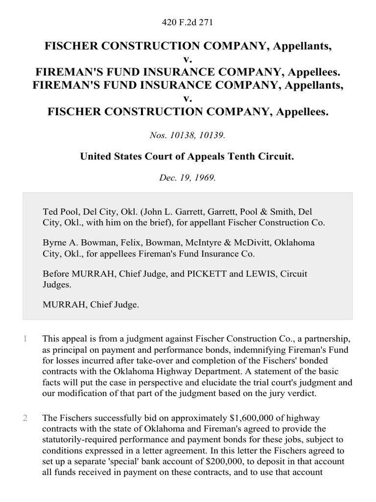 Fischer Construction Company v. Fireman's Fund Insurance Company ...